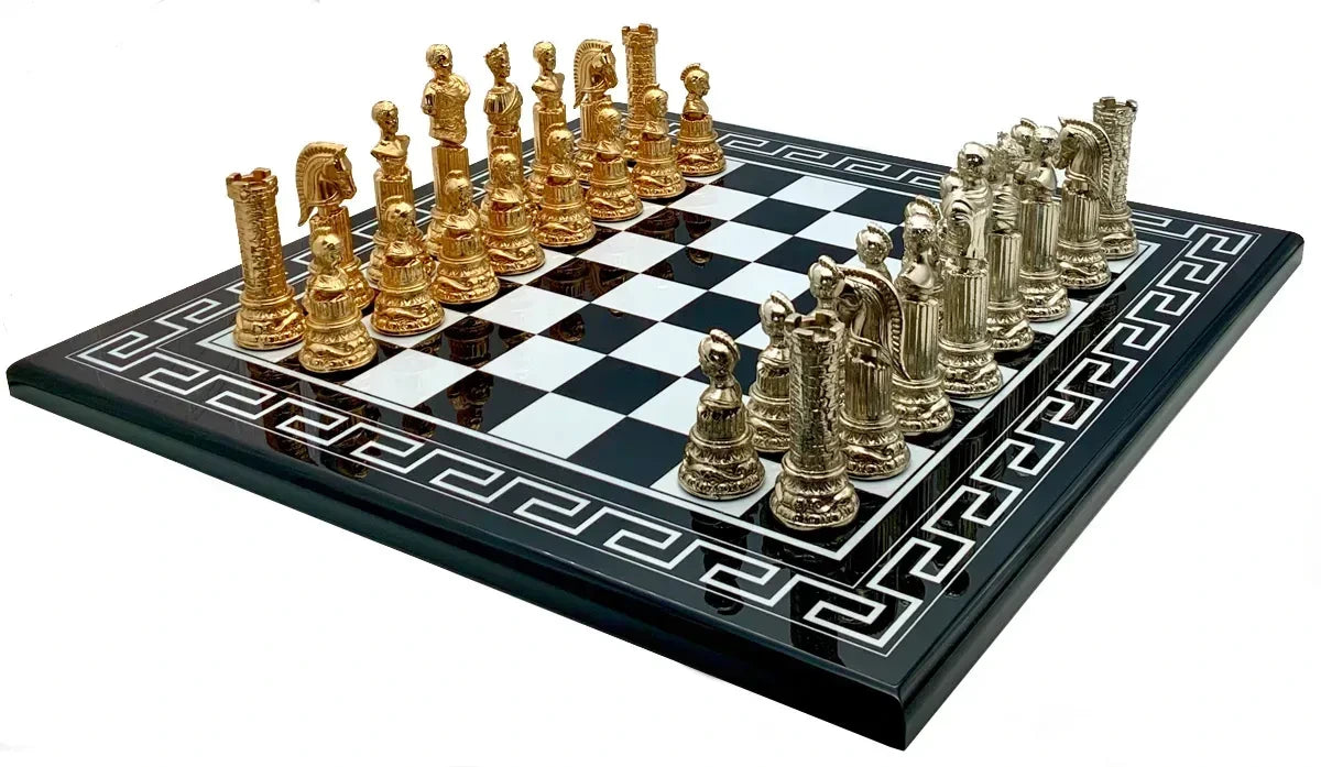Roman Emperor Chess Set + Black Lacquered Wooden ChessBoard – MaxxLuxury